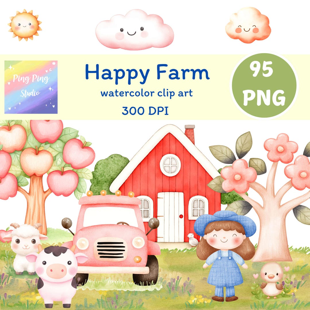 DCA003 Happy Farm Clip Art (watercolor Clip Art) - Etsy