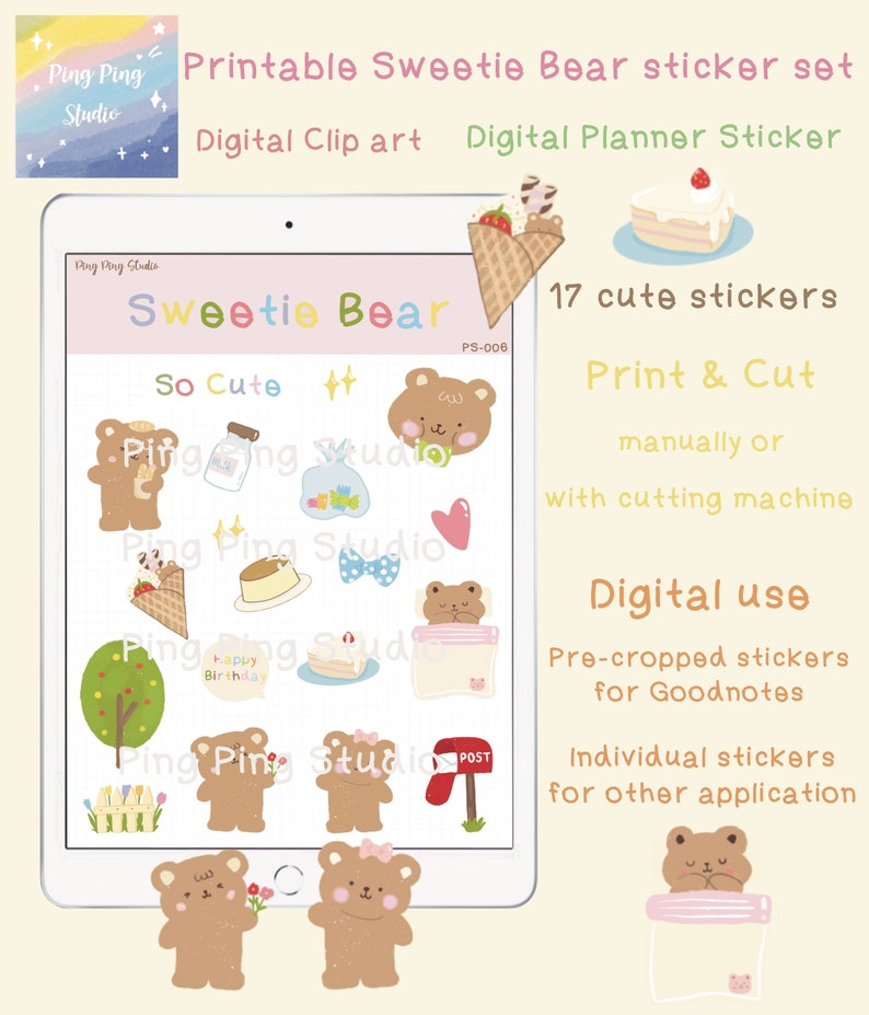 Sweetie Bear Sticker Set / Printable and Digital Use (PS006) - Etsy