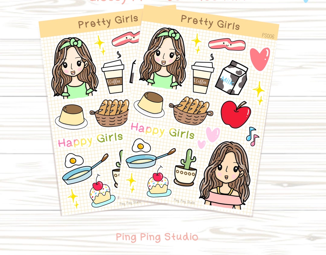 PS006 Pretty Girl Yellow Sticker Set (printable Sticker/ Digital ...