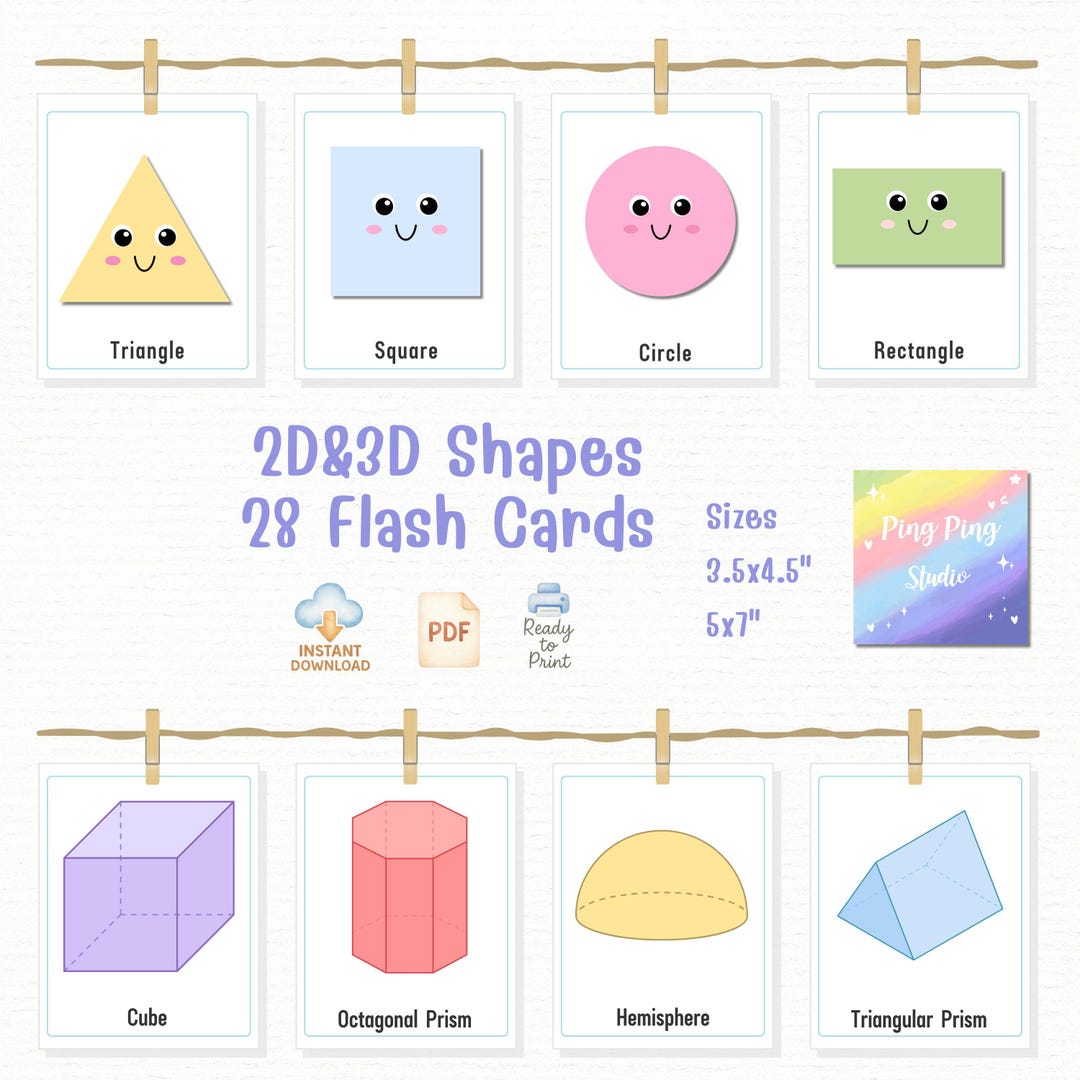 28 Printable 2D and 3D Shape Flashcards for Kids – Cute Math Learning ...