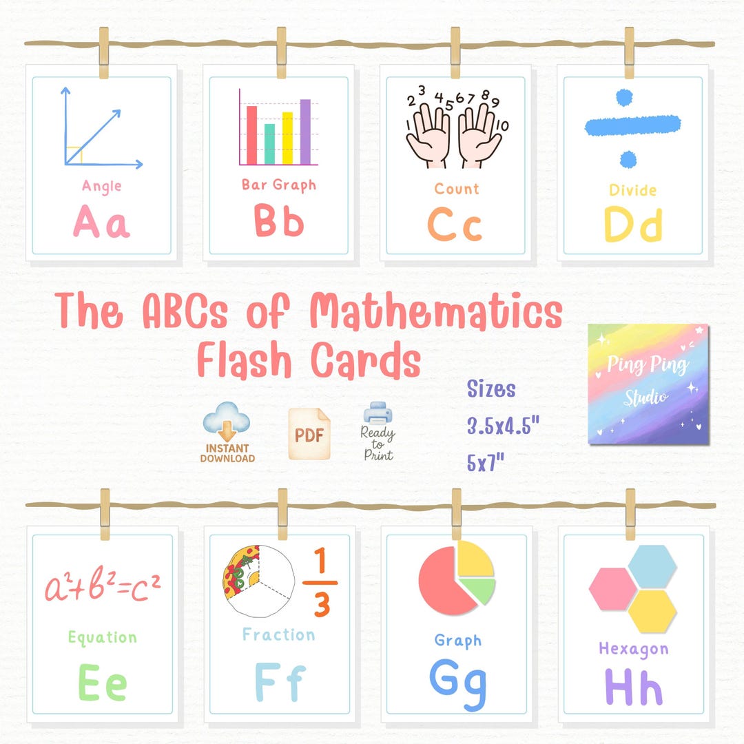 Math ABC Flash Cards Printable | A-Z Alphabet Math Words for Kids ...