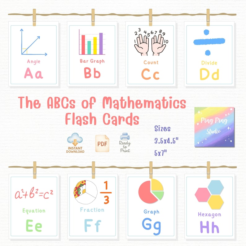 Math ABC Flash Cards: Pastel STEM Learning (printable PDF) - Etsy