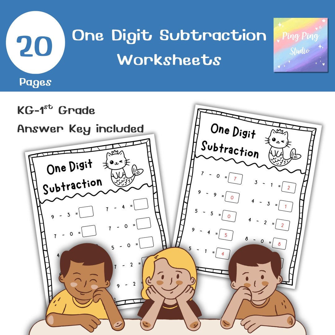 One Digit Subtraction Worksheets | Kindergarten Math Practice | 20 ...