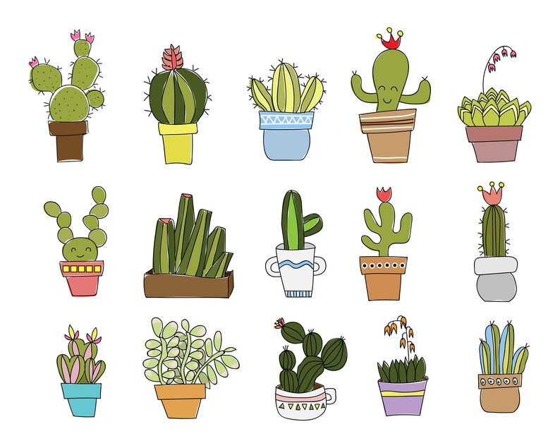 Cute Cactus Clip Art Set 001 - Etsy