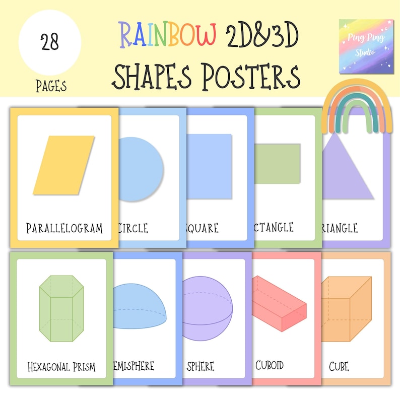 Rainbow 2D & 3D Shapes Posters | Classroom Math Wall Decor | Printable ...