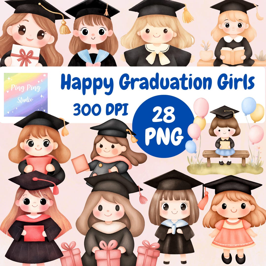 Happy Graduation Girls Clip Art, Diploma Girl, Watercolor Girl Clipart ...