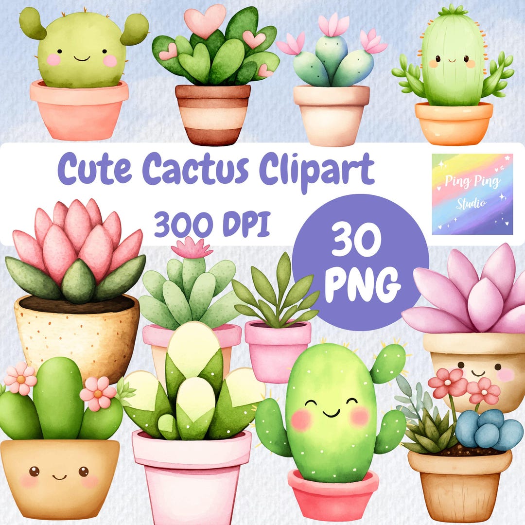 Cute Watercolor Cactus Clipart Set, Succulents (30 PNG) - Etsy