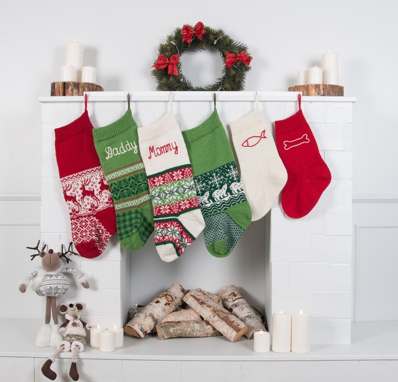 Personalized Christmas Stockings Knit Red Green Family - Etsy