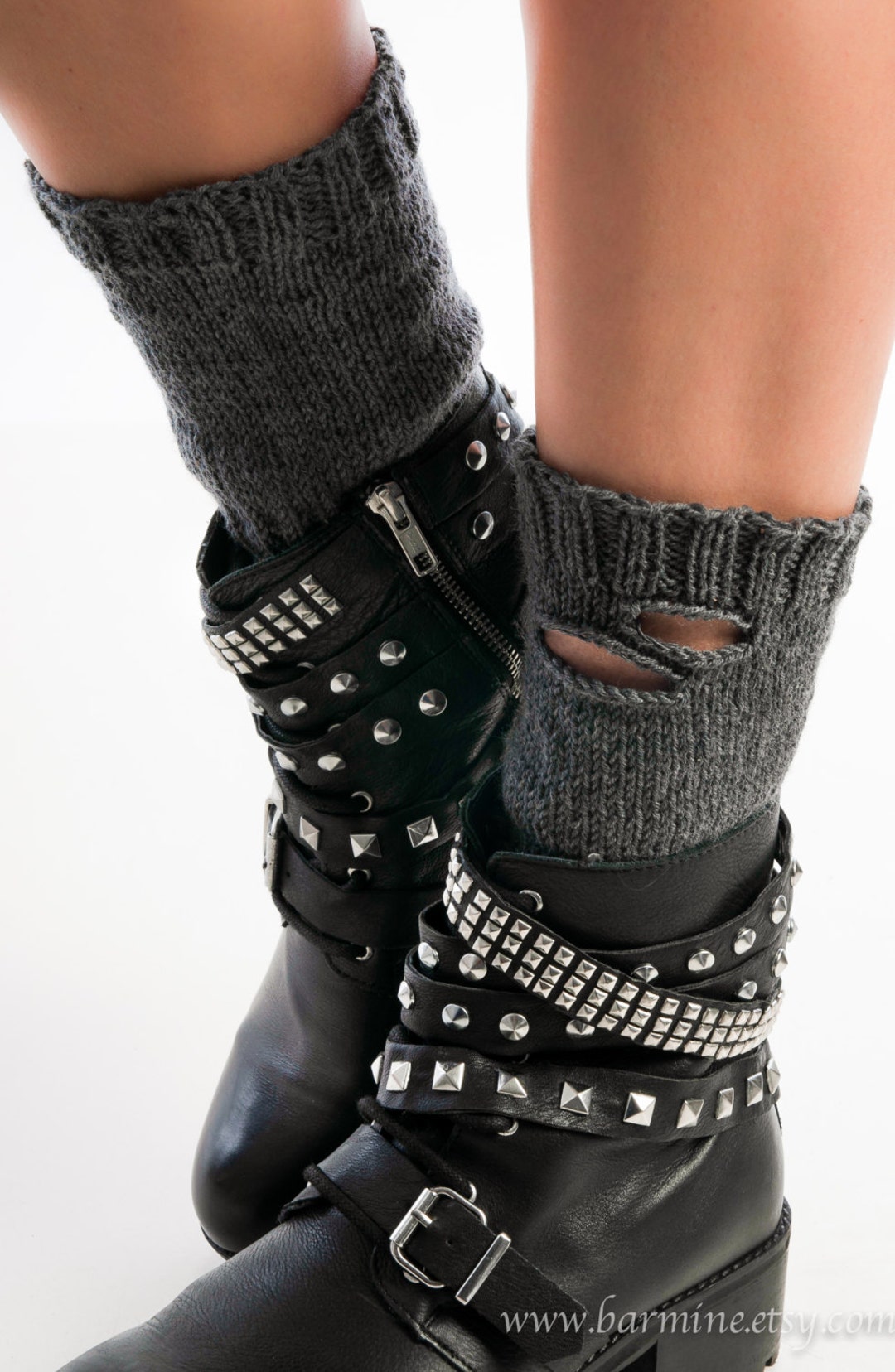 Ripped Boot Socks, Grey Boot Cuffs With Two Holes, Distressed Boot ...
