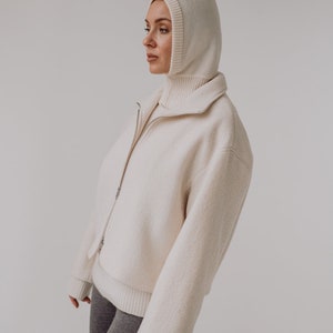 Merino Wool Helmet-style Knit Balaclava, White Women Hood Hat, Fine ...