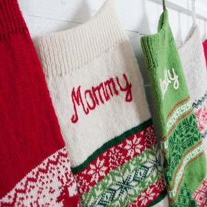 Personalized Christmas Stockings Knit Red Green, Family Stockings ...