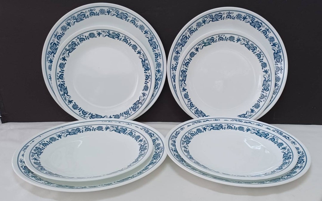 Corelle Old Town Blue 4 Dinner Plates 4 Salad Plates 8 Pc Set Vintage ...