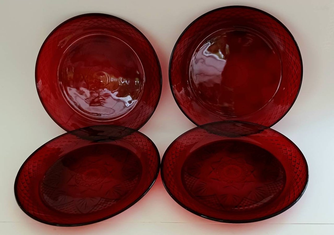 Antique Ruby CRISTAL D'ARQUES DURAND Ruby Red Luncheon Plates France ...