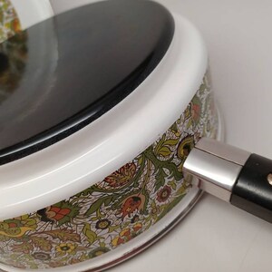 Vintage MCM Enamelware Floral Sauce Pan or Deep Skillet With Lid - Etsy