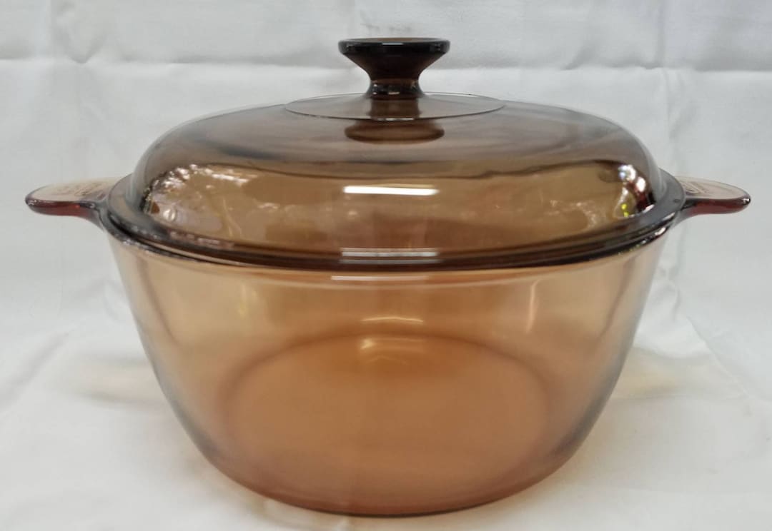 Vintage 5 Qt Visions Amber Cookware 4.5 L Dutch Oven With Lid Corning ...