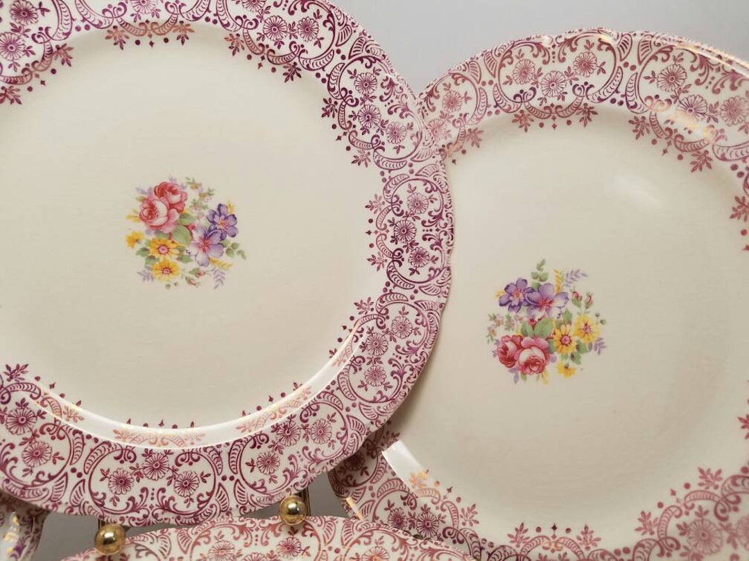 Burgundy Lace French Saxon Dinner Plates Set of 6 Union Made USA - Etsy