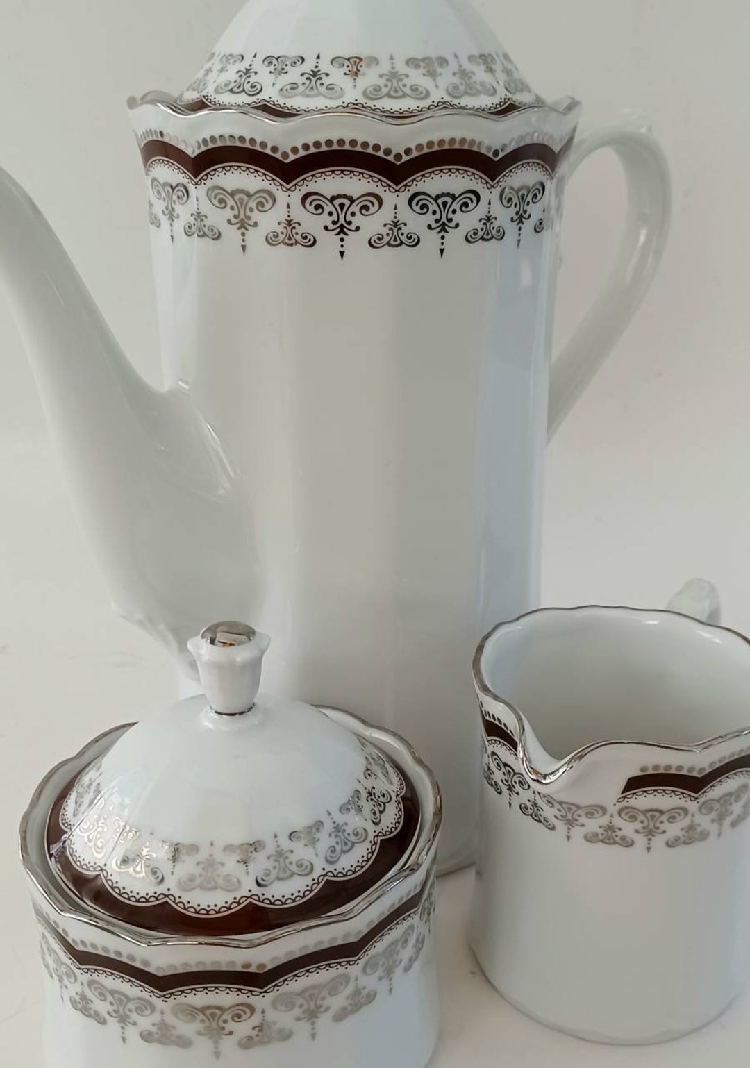 Eschenbach Germany Teapot With Creamer and Sugar Platinum and Chocolate ...