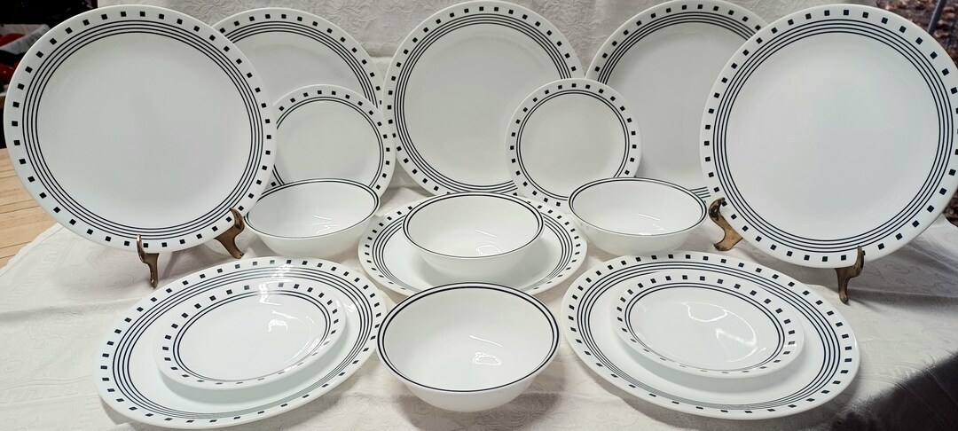 Corelle City Blocks Dinnerware Black Squares Corelle Dinner Plates ...