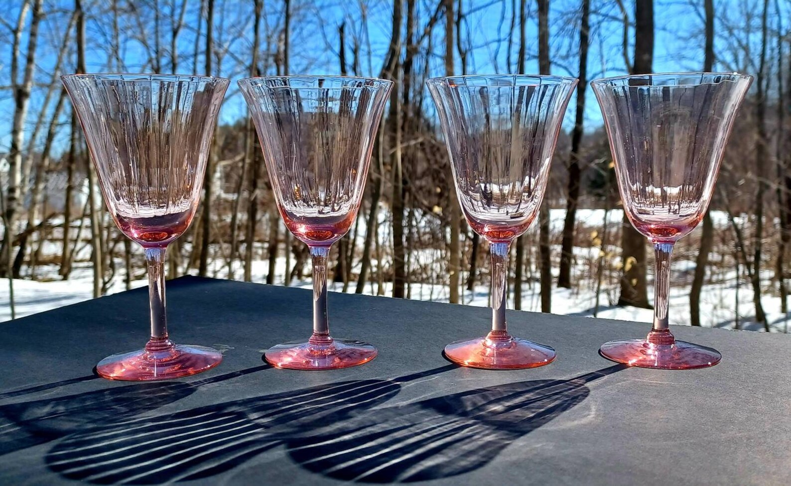 Pink Depression Wine Glasses Ribbed Sides Set of 4 Beautiful - Etsy