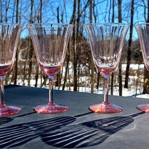 Pink Depression Wine Glasses Ribbed Sides Set of 4 Beautiful - Etsy