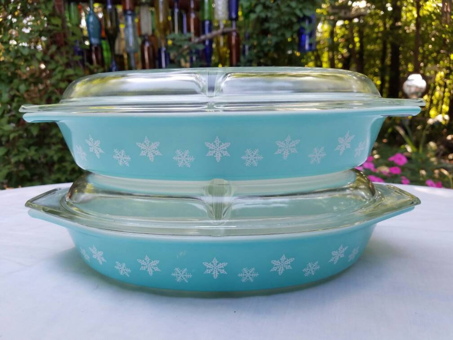 Vinta Pyrex Turquoise Snowflake Divided Casserole Turquoise - Etsy