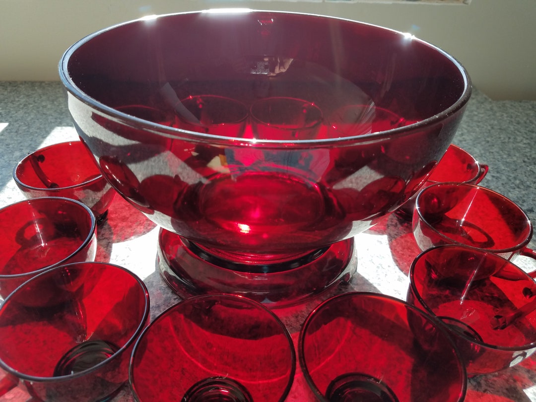 Vintage Royal Ruby by Anchor Hocking Royal Ruby Punch Bowl Set With ...