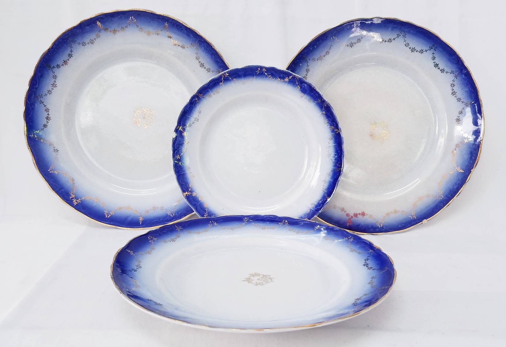 Vintage Flow Blue Plates Set of 4 Gold Flower Swags Fantastic - Etsy