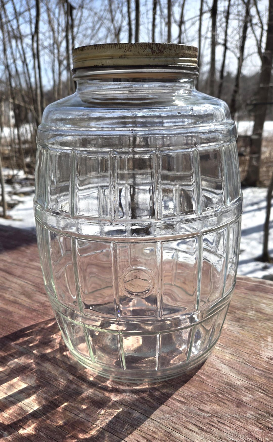 Antique 2 1/2 Gallon Barrel Type Glass Store Display Storage Jar Pickle ...
