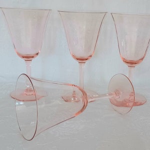 Pink Depression Wine Glasses Ribbed Sides Set of 4 Beautiful - Etsy