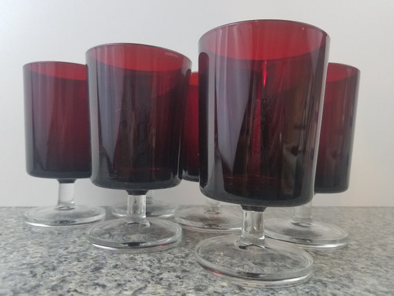 Vintage Ruby Red Water Goblets Set of 6 Calvalier Ruby | Etsy