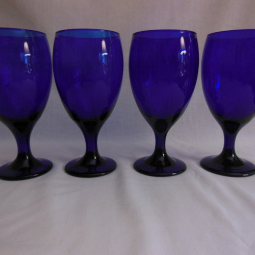 Cobalt Blue Goblets Cobalt Blue Water Glasses Blue Stemware - Etsy