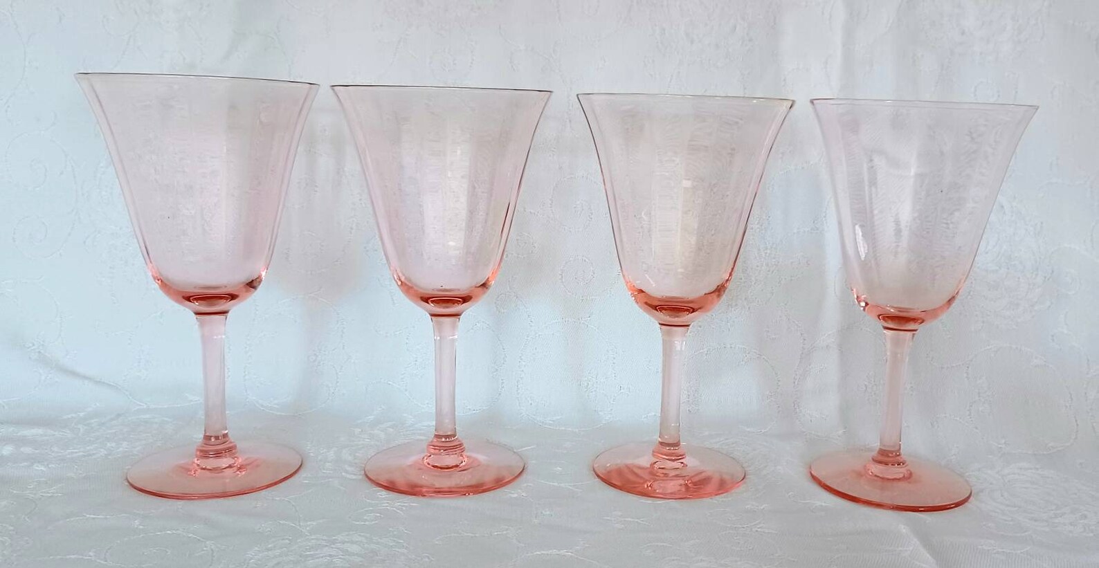 Pink Depression Wine Glasses Ribbed Sides Set of 4 Beautiful - Etsy
