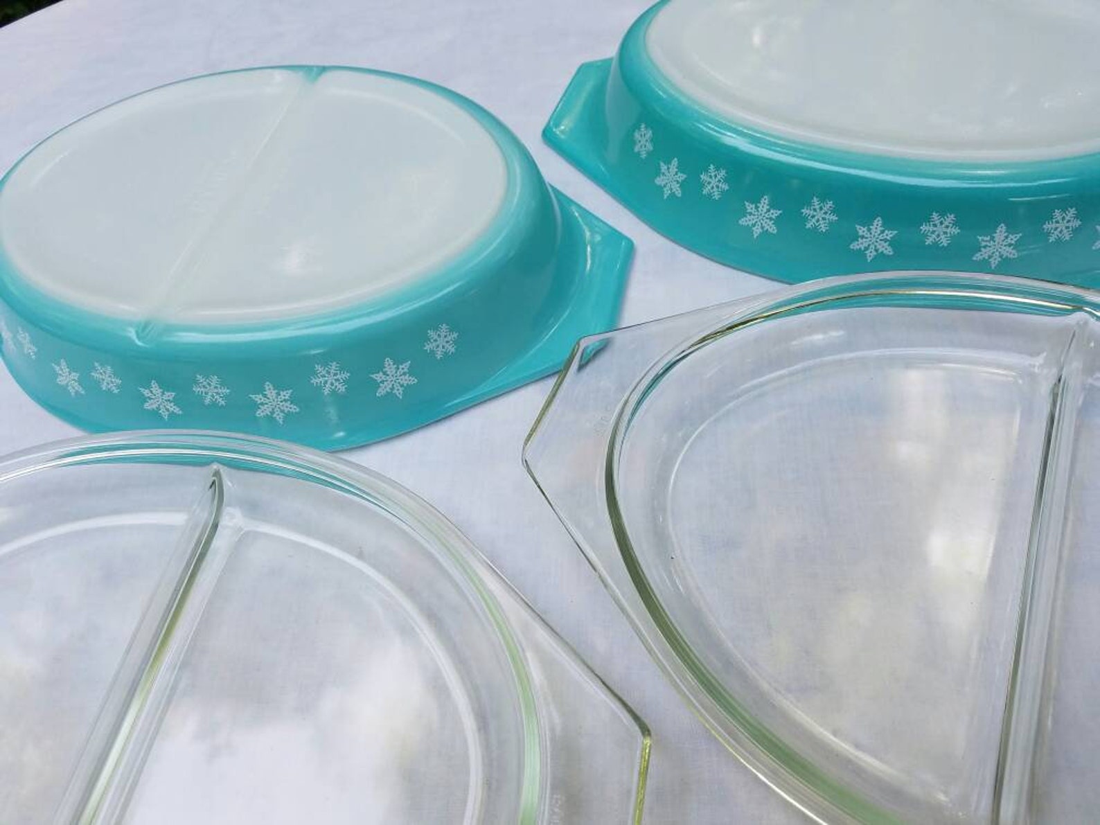 Vinta Pyrex Turquoise Snowflake Divided Casserole Turquoise - Etsy