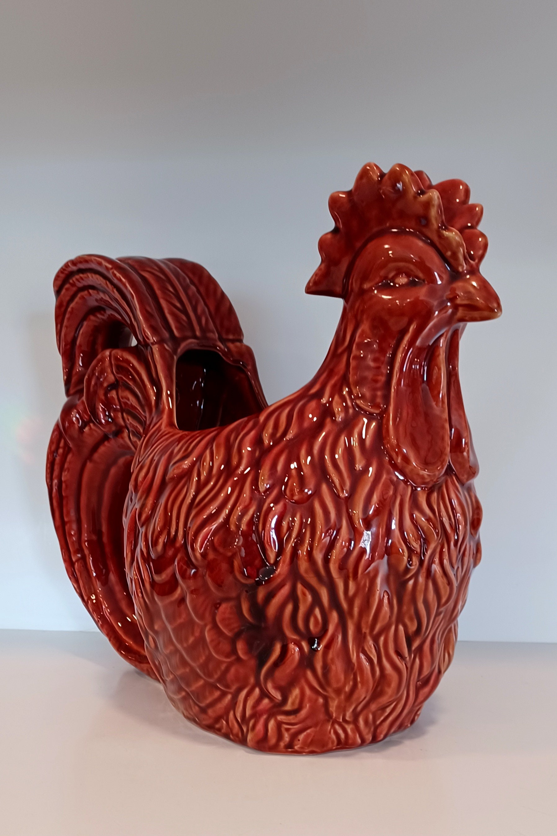 Vintage Red Ceramic Rooster Vase - Etsy