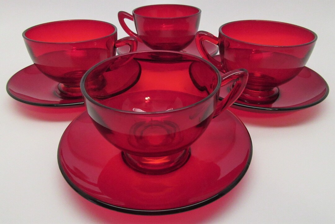 Vintage Ruby Red Teacups & Saucers Set of 4 Stunning Red Teacups Red ...