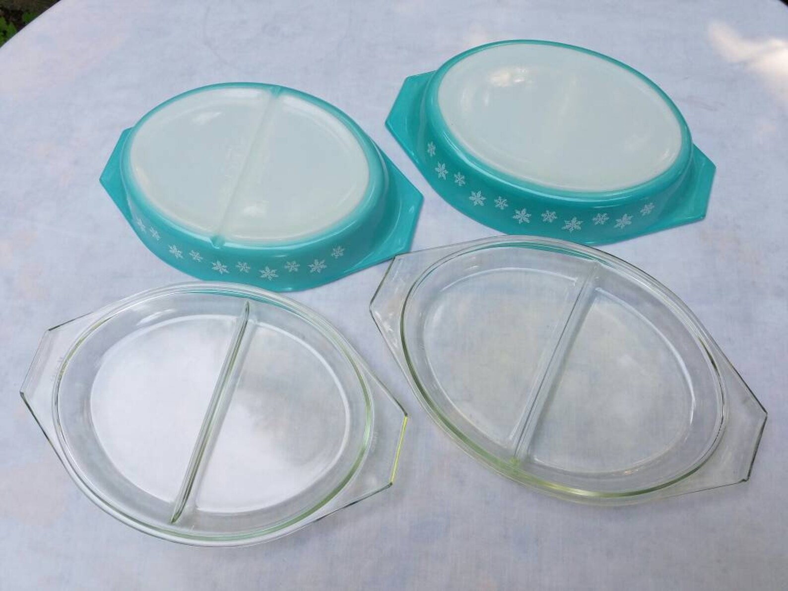 Vinta Pyrex Turquoise Snowflake Divided Casserole Turquoise - Etsy