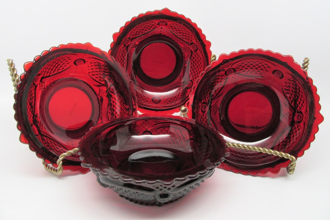 Avon Cape Cod Ruby Red Footed Dessert Bowls Set of 4 Ruby Dessert Bowls ...