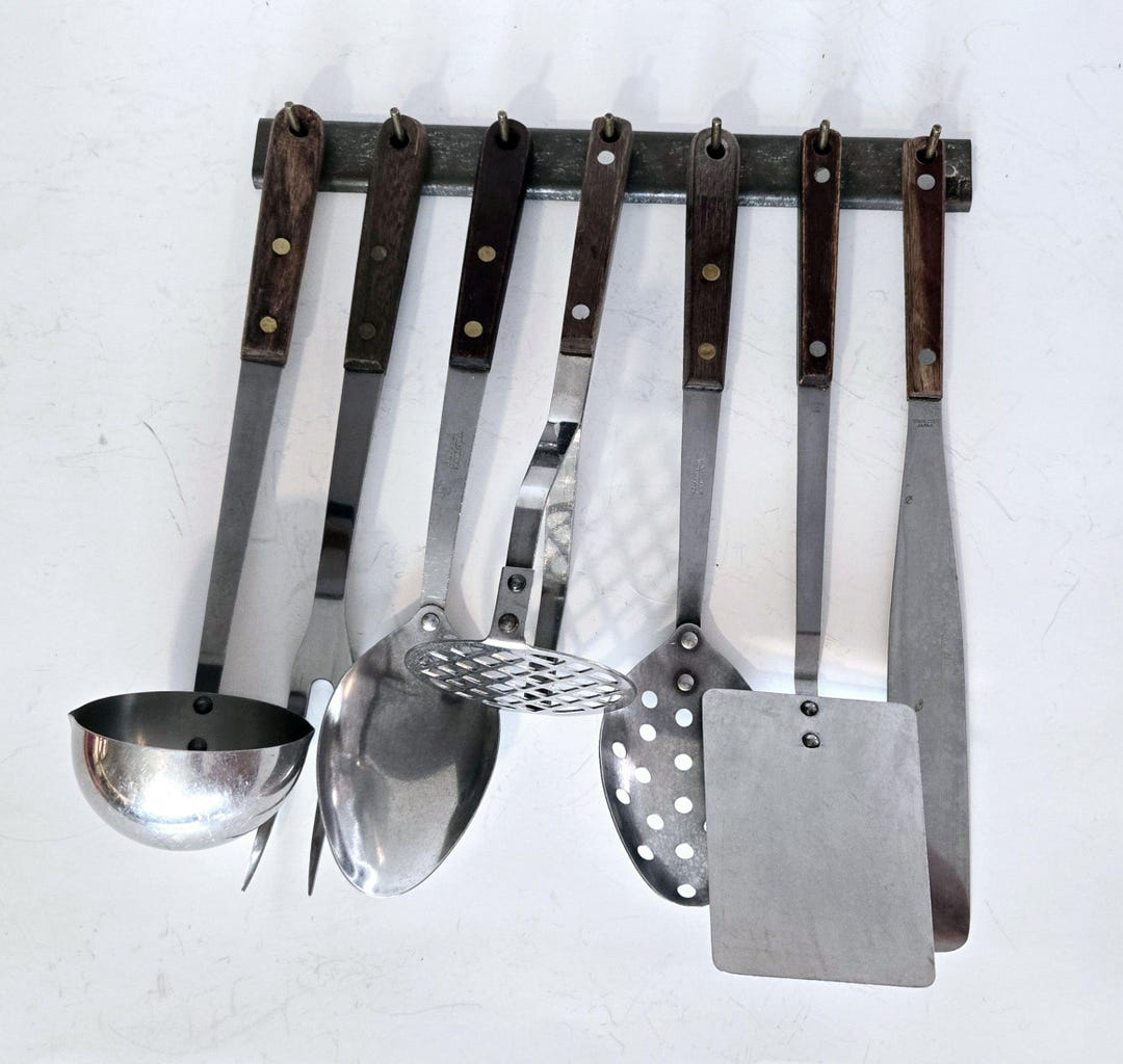 Vintage Robinson Cooking Utensils Set Withthe Rack USA Mismatched Set ...