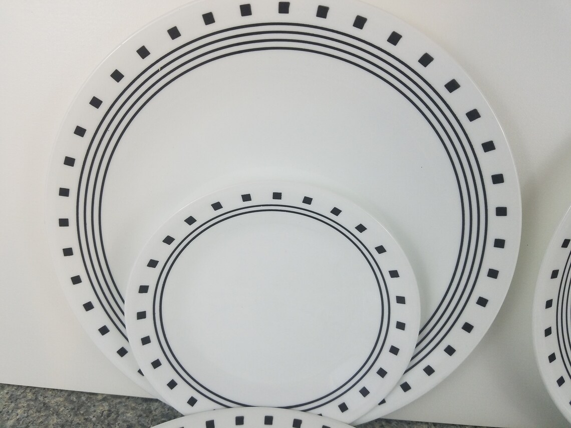 Corelle City Block Dinnerware Black Squares Corelle Dinner - Etsy