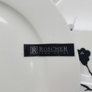 Spring Blossom Salad Plates Roscer & Co Set of 3 White Plate With Black ...