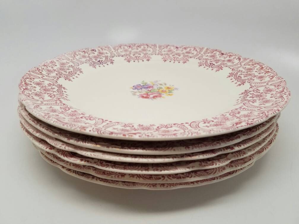 Burgundy Lace French Saxon Dinner Plates Set of 6 Union Made - Etsy UK