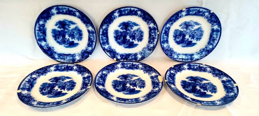 Antique Flow Blue Plates 1891 W.H. Grindley Shanghai Flow Blue Dinner ...