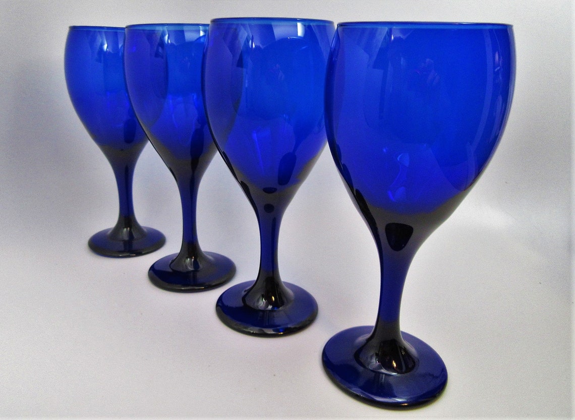 Cobalt Blue Goblets Cobalt Blue Water Glasses Blue Stemware - Etsy