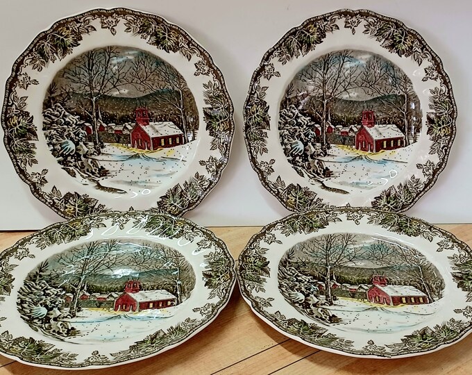 The Friendly Village the School House Dinner Plates Set Of4 Johnson ...