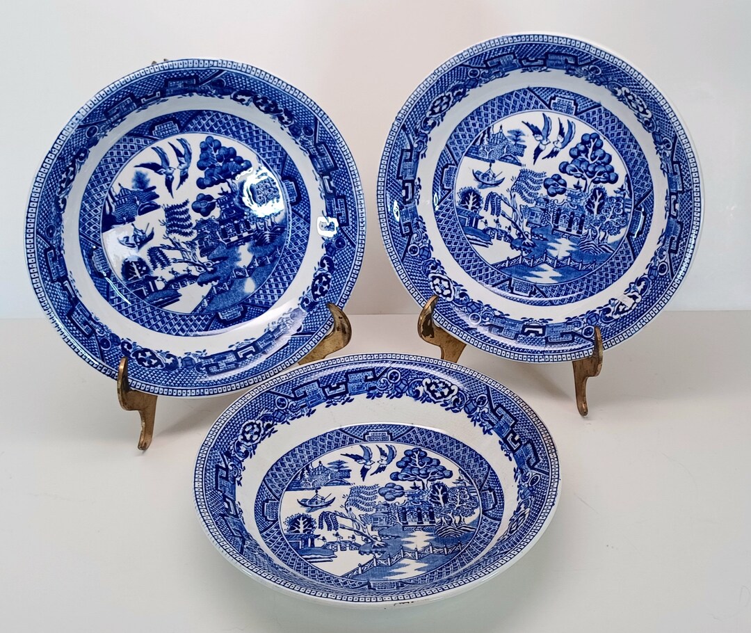 Vintage Ridgway Englad Blue Willow Soup Bowls Diamond Back Stamp Semi ...
