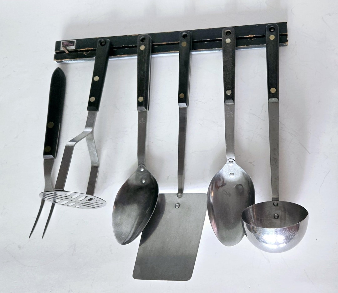 Vintage Flint Cooking Utensils With Original Holding Rack Mismatched ...