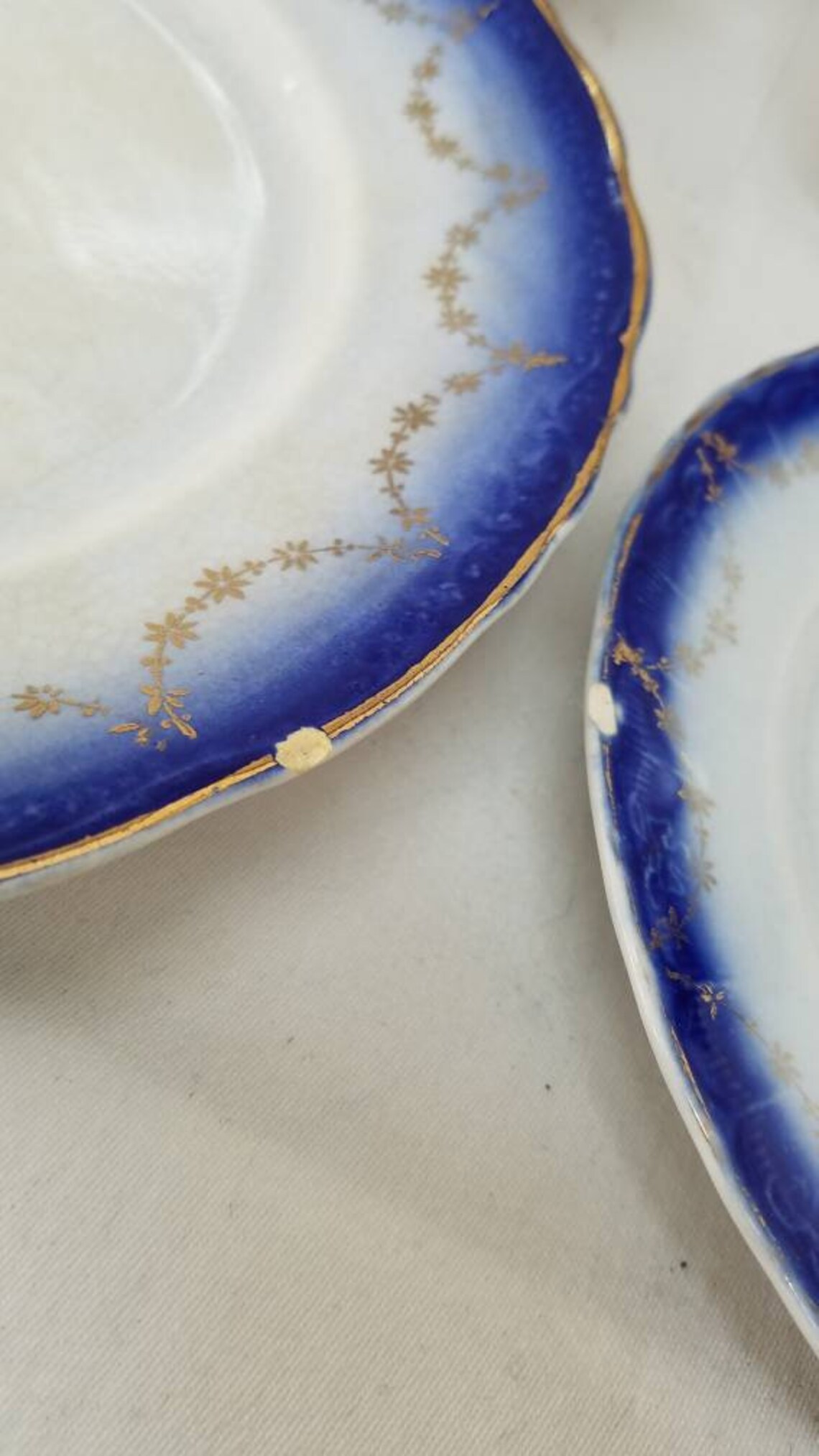 Vintage Flow Blue Plates Set of 4 Gold Flower Swags Fantastic - Etsy