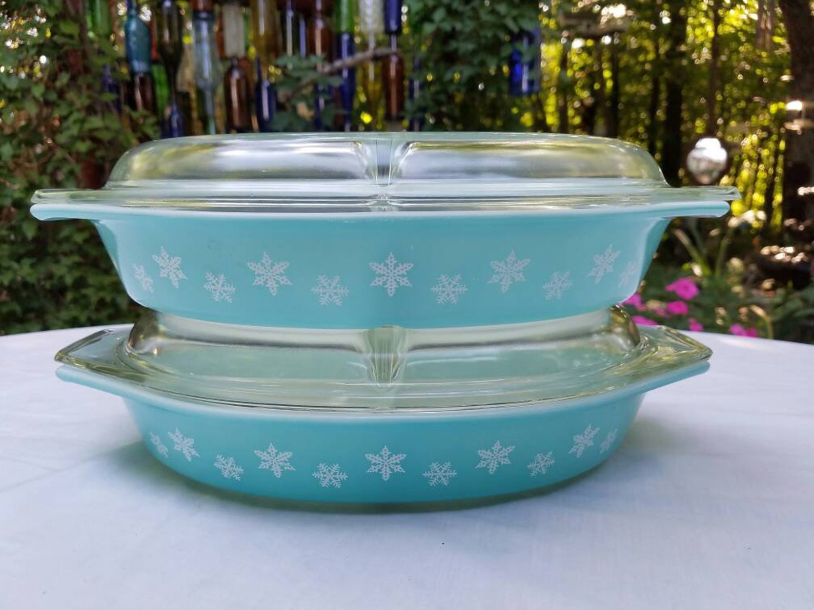 Vinta Pyrex Turquoise Snowflake Divided Casserole Turquoise | Etsy