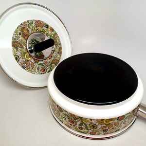 Vintage MCM Enamelware Floral Sauce Pan or Deep Skillet With Lid - Etsy