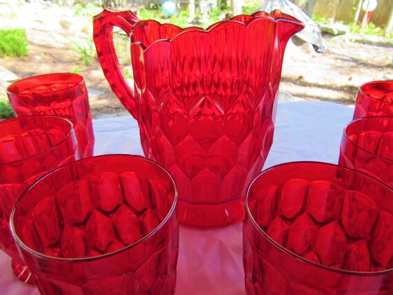 Vintage Ruby Red Goblets Red Plastic Pitcher Ruby Red Lemonade Set Red Lemonade Ruby Red Pitcher Ruby Red Tumblers Ruby Red Georgian Etsy Canada